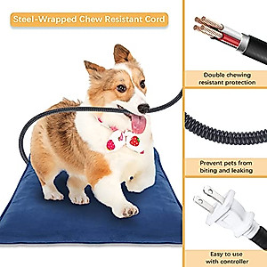 Pet Heating Pad Electric Heated Dog Cat Bed with 2Pcs Replaceable Covers Chew Resistant Cord Waterproof, Mat for Pet House Auto Power Off (18"x18")
