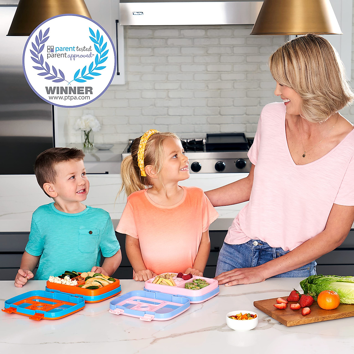 Bentgo® Kids Prints 5-Compartment Bento-Style Kids Lunch Box Set with Reusable Plastic Utensils (Lavender Galaxy)