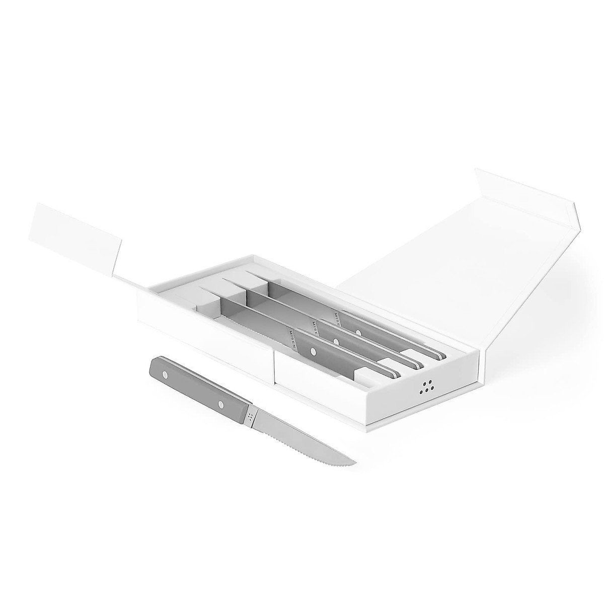 Misen Steak Knives Set of 4 - Precision Serrated Blades for Effortless Dining - Stainless Steel - Superior Cuts with Four Steak Knives Handles for Stylish Elegance - Gray