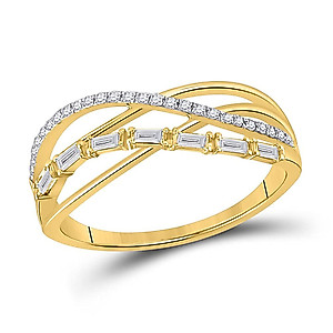 The Diamond Deal 14kt Yellow Gold Womens Baguette Round Diamond Crossover Band Ring 1/4 Cttw