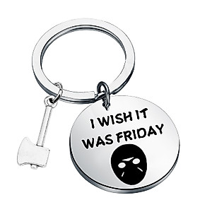 BLEOUK Jason Fans Keychain Friday Horror Movie Lover Gifts Scary Movie Gift Halloween Party Jewelry (i wish it was Friday)