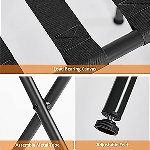 ELYKEN 2 Pack Luggage Rack with Laundry Bag, Guest Room Folding Space Saving Suitcase Holder, Max 110LBS Baggage Shelf with Heavy Duty Nylon Belts, Dirty Clothes Storage for Bedroom Hotel