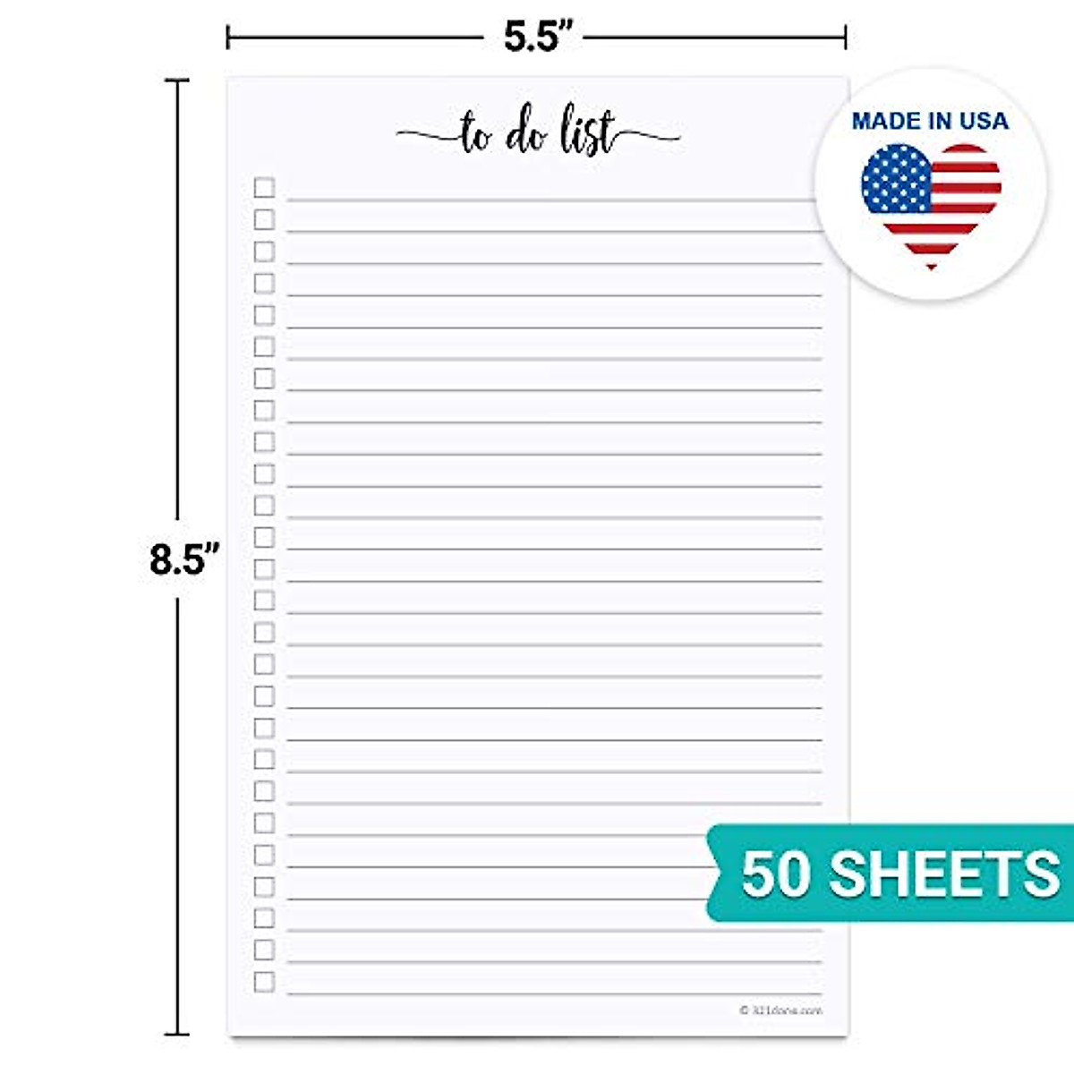 321Done To Do List Notepad 5.5x8.5, Simple Checklist, Made in USA, Cute Modern Design for Organizing, Planning, 50 Sheets, College Ruled, Thick Heavy Paper
