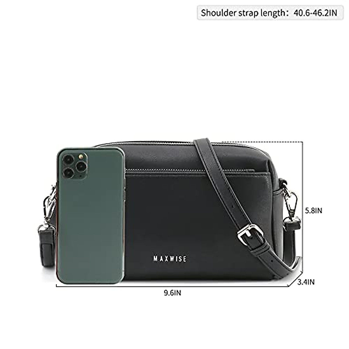 MAXWISE Shoulder Bags PU Leather Side Purse Crossbody Purses for Women Triple Zip Small Crossbody Bag for women,Cell Phone Purse Shoulder Handbag Wallet(Black)