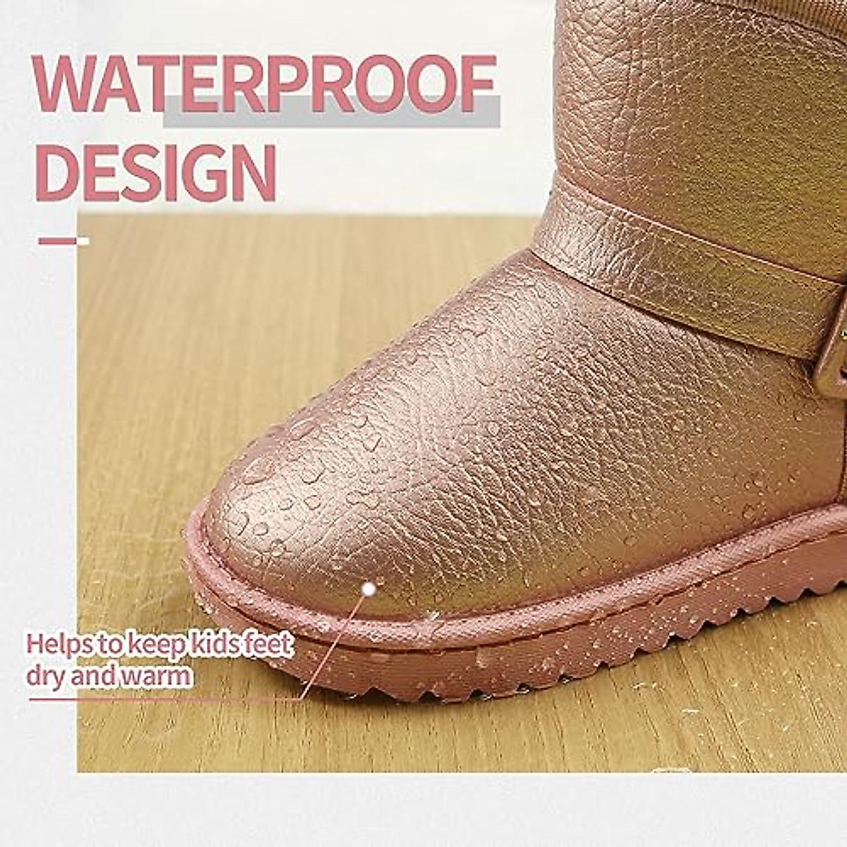 Apawwa Girls and Boys Boots Fur Lined Slip-On Warm Girls Snow Boots Waterproof Kids Winter Boots Stylish Kids Walking Boots C968 Color Pink Size 26