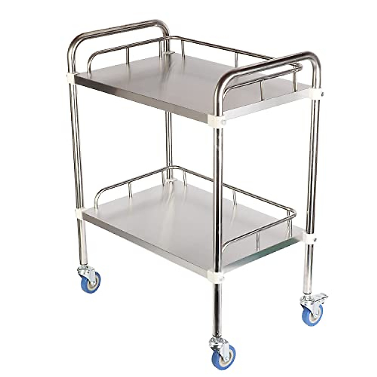 Baoz 2 Layers Lab Serving Cart Stainless Steel Utility Rolling Carts Medical Clinic Trolley with Silent Omnidirectional Lockable Wheels for Laboratory, Hospital, Dental, Restaurant Hotel and Home Use