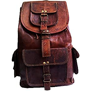 18" Brown Leather Backpack Vintage Rucksack Laptop Bag Water Resistant Casual Daypack College Bookbag Comfortable Lightweight Travel Hiking/Picnic for Men