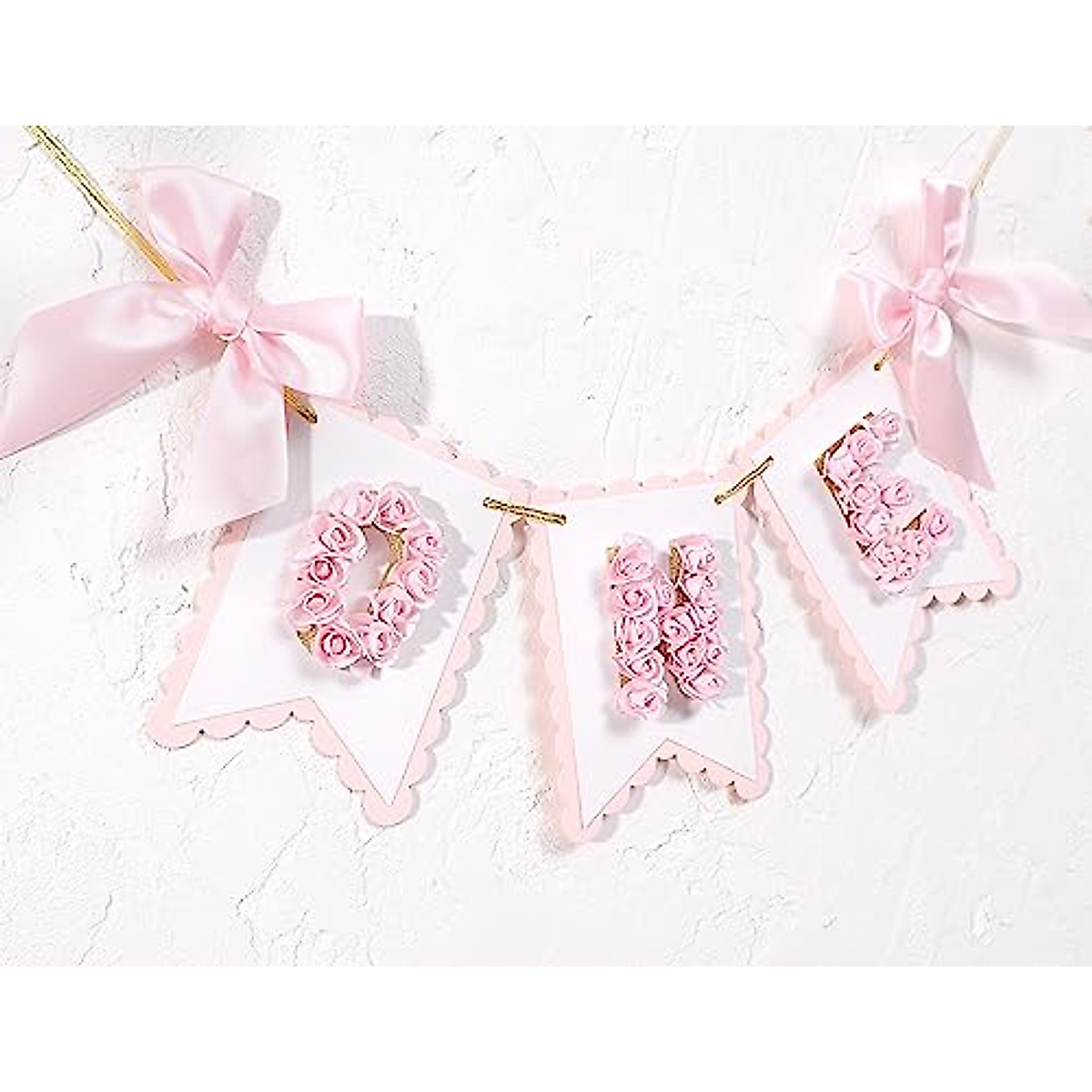 Flower 1st Birthday High Chair Banner - Pink and Gold One Birthday Banner, Princess 1st Birthday Decoration, Rose First Birthday Highchair Banner, Flower One Letters