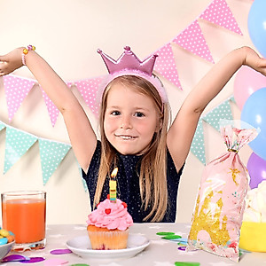 Leinuosen 100 Pcs Princess Theme Cellophane Treat Bags with Ties Castle Floral Fairy Princess Party Favor Bags Pink Plastic Candy Bags Cookie Bags Favor Gift Bag for Princess Birthday Party Supplies