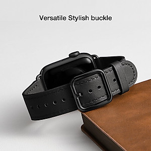 MNBVCXZ Compatible with Apple Watch Band 38mm 40mm 41mm 42mm 44mm 45mm 46mm 49mm Women Men Genuine Leather Replacement Strap for iWatch Series 10 9 8 7 6 5 4 3 2 1 SE Ultra (Black/Black)