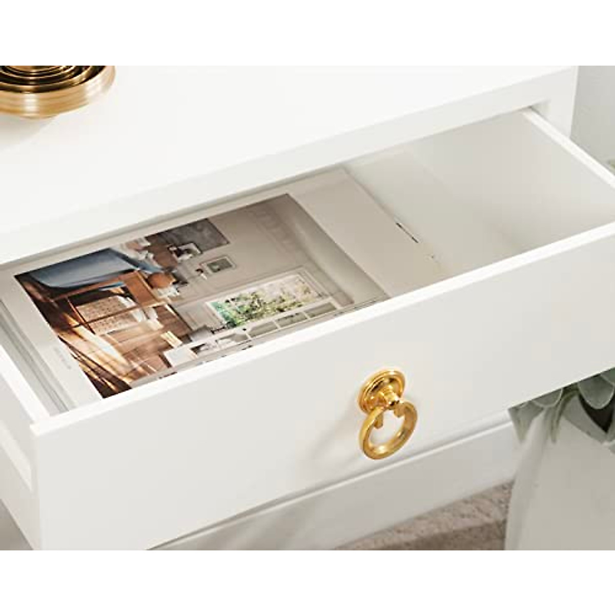 Kate and Laurel Decklyn Modern Glam Floating Side Table with Concealed Drawer for Additional Storage and Home Decor, 18x12x6, White/Gold