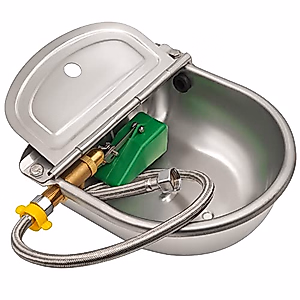 KHEARPSL Automatic Water Bowl with Brass Float Valve, Drain Hole and Hose, Stainless Steel Dog Water Bowl Livestock Waterer for Cattle Pig Goat Dog