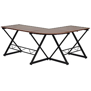 Flash Furniture Singleton Teakwood Laminate L-Shape Computer Desk with Pull-Out Keyboard Tray