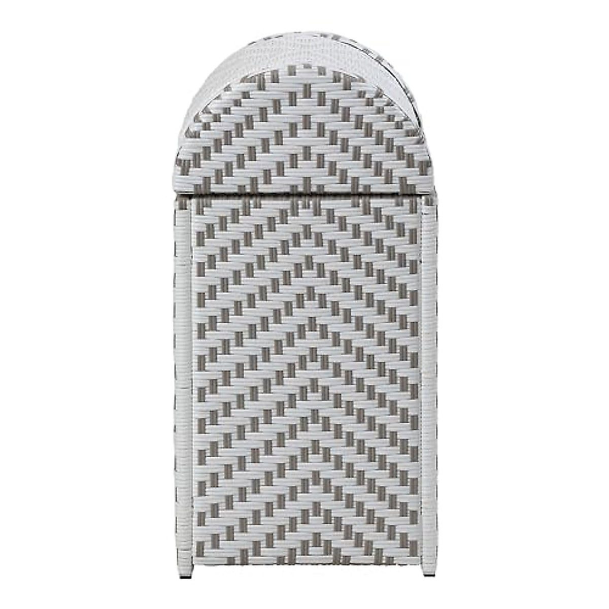 Greemotion Azur Modern Aluminum and All-Weather Wicker Outdoor Trash Can with Push Lid for Outdoor, Patio, Pool Area, Garden, Gray and White