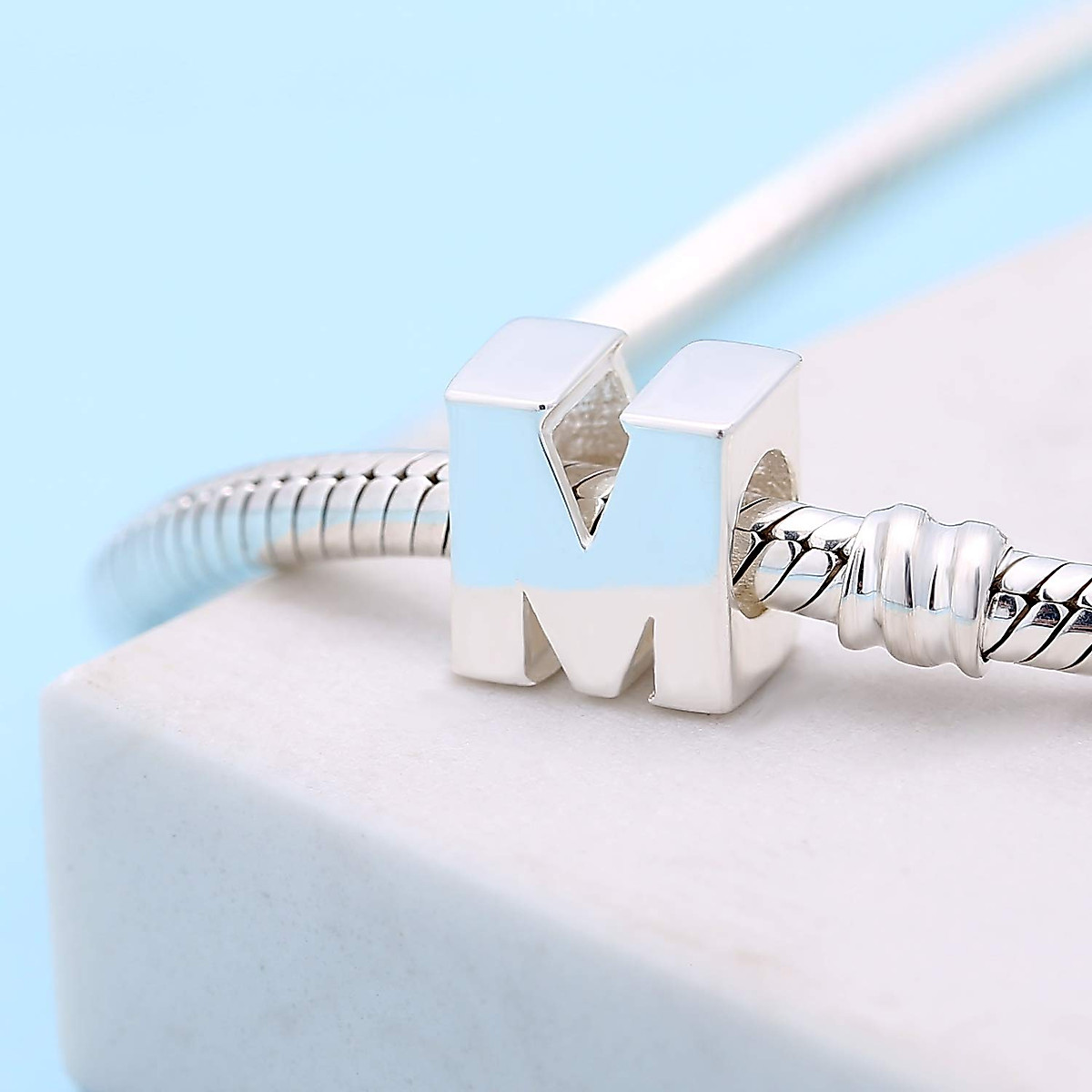 Alphabet Charms fit Pandora Bracelet 925 Sterling Silver Letter Charms Initial A-z Charm Beads for Bracelet(M)