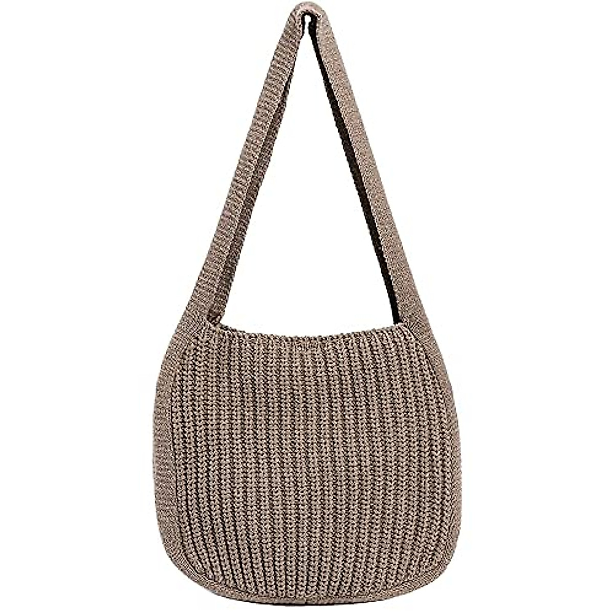 Fairy Grunge Crochet Tote Bag Knitted Hobo Bag Aesthetic Shoulder Bag Trendy Purse Fairycore Accessories for women (Khaki)