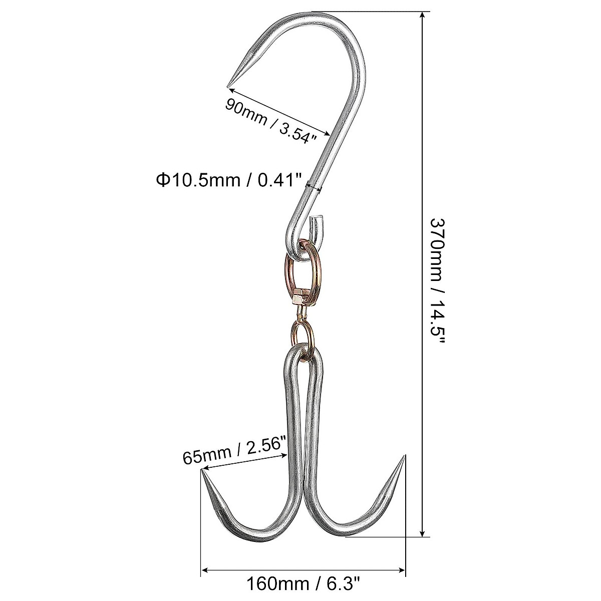 uxcell 14.5'' Double Meat Hooks, 0.41'' Thickness Galvanized Integrated Swivel Meat Hook for Hanging Drying Smoking Meat Products, 2Pcs