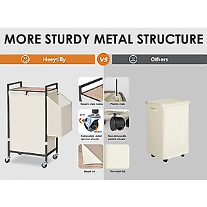 Laundry Hamper with Rustic Brown Lid & Wheels; 96L Large Rolling Laundry Basket with Removable Oxford Liner Bag; Tall Freestanding Dirty Clothes Hamper with Side Pocket; Metal Frame Laundry Cart