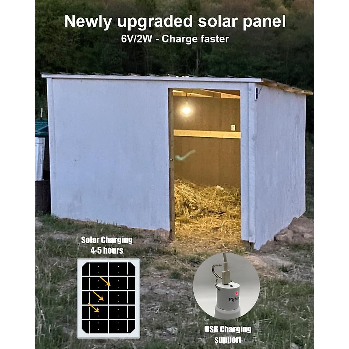 Flyhoom Portable Solar Light Bulbs with Remote, 4 Light Modes + Timer, 180LM Solar LED Light Bulbs for Indoor, Home, Chicken Coop, Camping, Hiking, Emergency (Pack of 2)