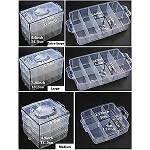 RainbowBaby 3-Tier Stackable Storage Box Organizer, 18 Adjustable Compartments, Small Plastic Craft Case Container Bins for Sewing Accessories, Jewelry Beads Arts and Crafts Beauty Supplies (White)