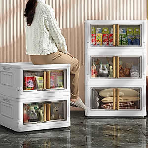 Storage Bins with Lids,78 Quart Plastic Bins with Lids,Large Closet Organizers, 3 Packs Collapsible Storage Bins with Wheels,Double Door Stackable Bins for Clothes,Home