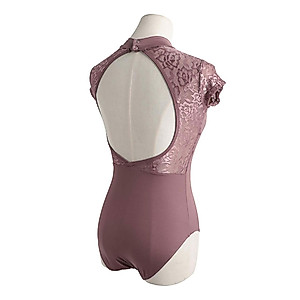 Daydance Lace Brown Women Dance Leotards, Cap Sleeve Ballet Clothes for Adult