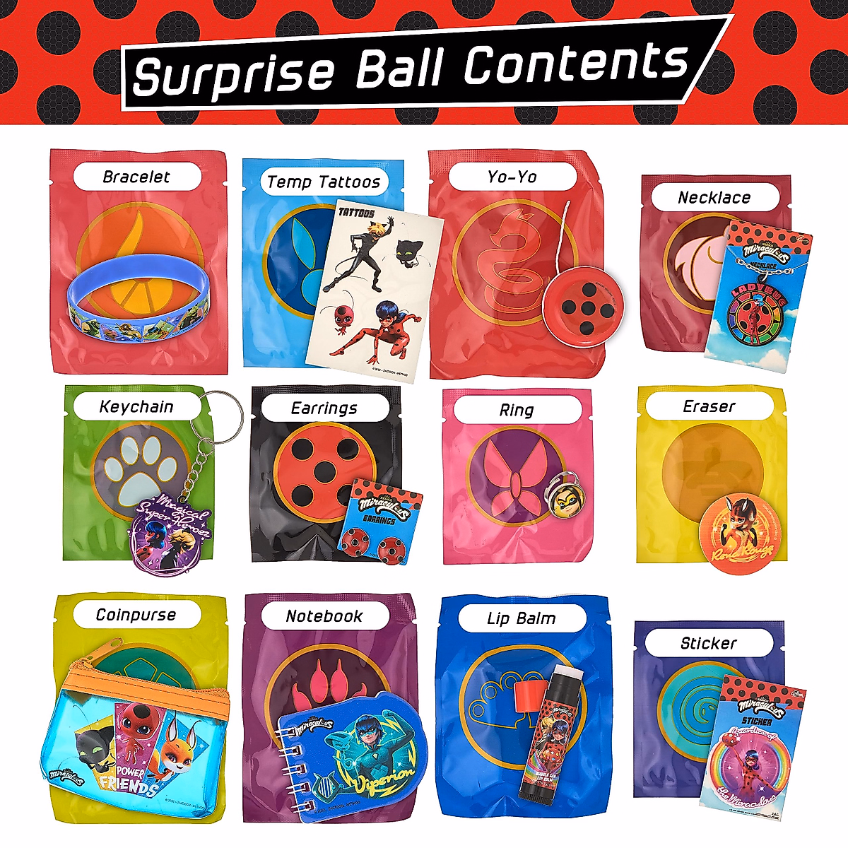Miraculous 13pc Surprise Miracle Box -Zag Heroez Themed Ladybug And Cat Noir Toys Surprise with Stickers For Kids, Treasure Prizes, Birthday Favors