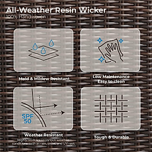 CHITA Patio Wicker Ottoman, Outdoor Rattan Footrest with Removable Cushion and Adjustable Foot Levelers for Backyard, Balcony, Apartment or Porch, Brownish Grey Cushions with Chestnut Wicker