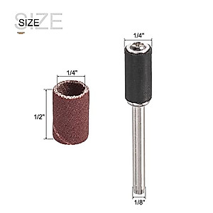 uxcell 100 Pcs 1/4 Inch Sanding Sleeves Sandpaper Set 600 Grit with 2 Pcs 1/8 Inch Drum Mandrels for Rotary Tools