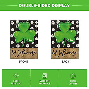 AVOIN colorlife Welcome Lucky Clover St Patricks Day Garden Flag Double Sided, Polka Dot Shamrock Yard Outdoor Flag 12x18 Inch