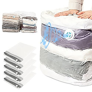 Colorlife Vacuum Storage Bags 5 Pack(Medium),Double-Zip Seal Space Saver Sealer Bag For Beddings Comforters Blankets Quilt Pillows Clothes, Save 80% Space,No Vacuum Pump Needed（5x70*50cm）