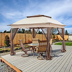 EAGLE PEAK 11x11 Pop-Up Gazebo Shelter with Screen Wall Panels Instant OutdoorTent with 121 Square Feet of Shade,Tan