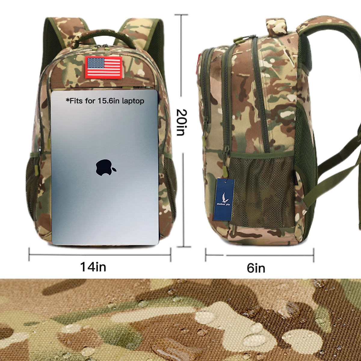 outdoor plus Camo Backpack,Military Boys Backpacks for School,40LArmy Bookbag with USB Charging Port Waterproof