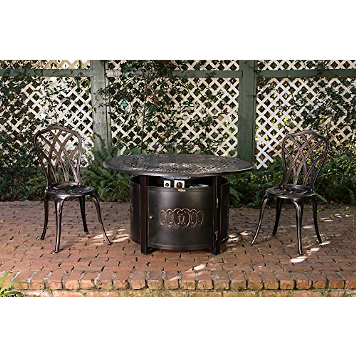Fire Sense 62262 Dynasty Art Deco Aluminum Convertible Gas Fire Pit Table 55,000 BTU Multi-Functional Outdoor with Fire Bowl Lid, Nylon Weather Cover & Clear Fire Glass - Bronze Finish - Round - 44"