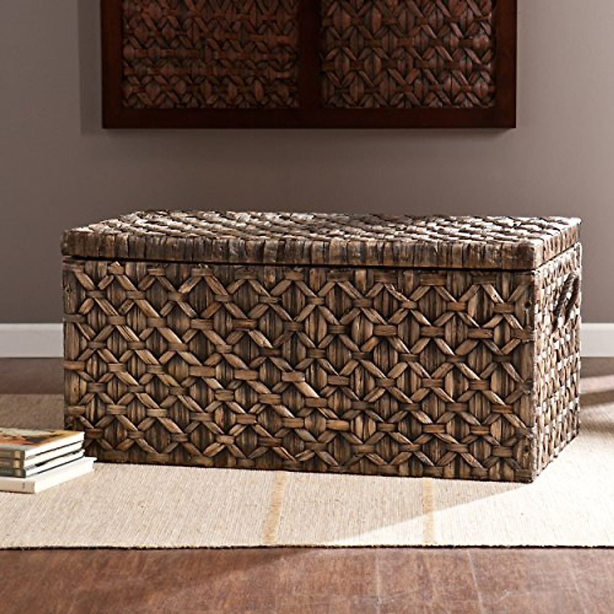 Southern Enterprises Water Hyacinth Diamond Weave Storage Trunk, Blackwashed Finish