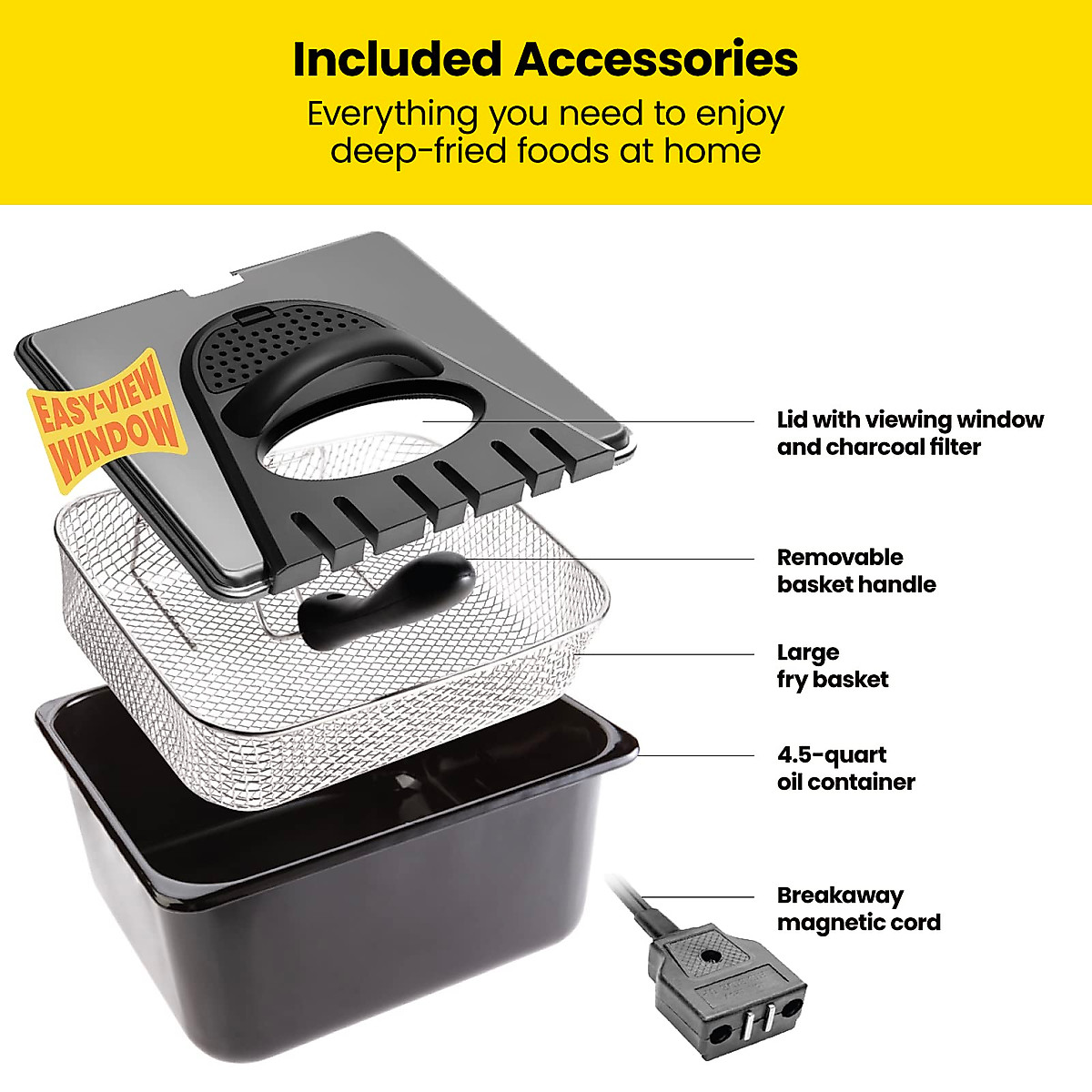 Chefman Deep Fryer with Basket Strainer, 4.5 Liter XL Jumbo Size Adjustable Temperature & Timer, Perfect Chicken, Shrimp, French Fries, Chips & More, Removable Oil Container, Black