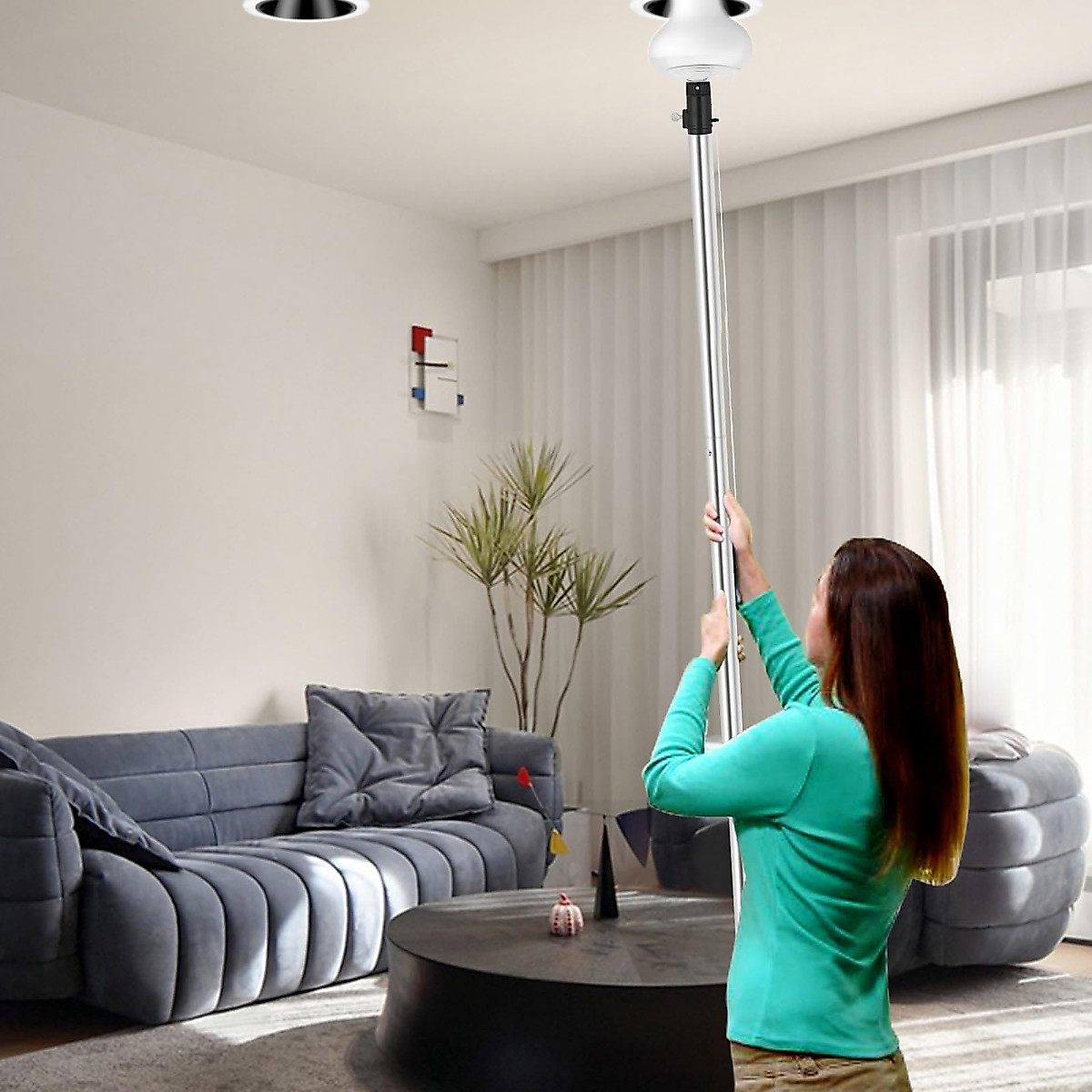 TKVAZK Light Bulb Changer, Light Bulb Changer for High Ceilings and Recessed Lights, 88in High Ceiling Light Bulb Changer with Extension Pole Suction Cup Flat Lightbulb Remover for Household