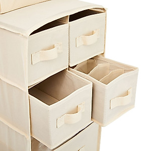 Juvale 2-Pack 7-Shelf Hanging Closet Organizer with 5 Drawers, 4 Shelves, and 4 Side Pockets, Foldable Non-Woven Cloth Storage for Bedroom and Hallway Closets (11.8x11.8x51 in, Beige)