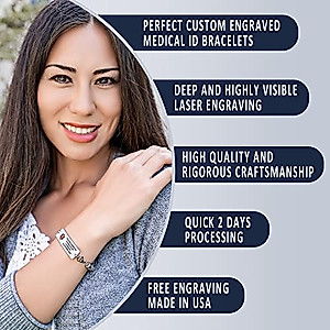 Divoti Custom Engraved Classic Medical Alert ID Bracelets for Women, w/Anchor Chain – Red/8.0"