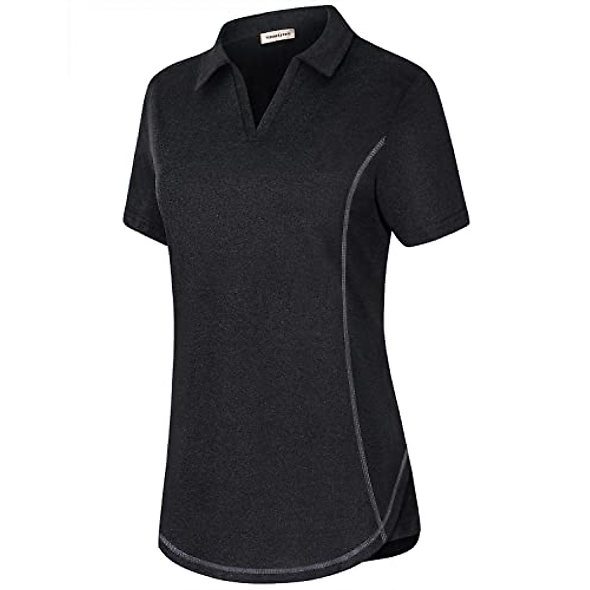 Yakestyle Women's V Neck Golf Shirt Short Sleeve Athletic Quick Dry Moisture Tennis Wicking Yoga Polo, Black, Large