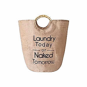 Laundry Basket Organizer Collapsible Waterproof Burlap Foldable Laundry Sorter Hamper Bin Basket for Clothes With Bamboo Handles (Brown, 19.3"(H) x 15.0" (D))