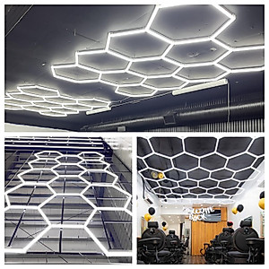 SENKOYU Hexagon Led Garage Light,23 Grid Systems Led Shop Lights for Garage/Workshop/Car Detailing Shop with White Border, 6500K,60720LM,530W, IP54 2 Year Warranty AC 100-240V(13'5'' x 12'5'')