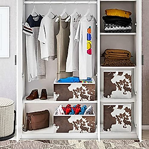Western Cow Skin Texture Open Home Storage Bins, Cube Storage Bins, Storage Bins with Handles, Foldable Cube Baskets for Shelf, Closet Organizers, Storage Box, Pack of 1