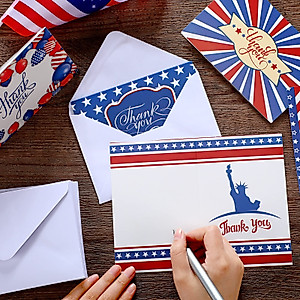Ctosree 160 Sets Patriotic Thank You Cards with Envelopes Include 160 Pcs Bulk American Flag Notecards with 160 Pcs White Envelopes American Flag Greeting Cards for Veterans Memorial Independence Day