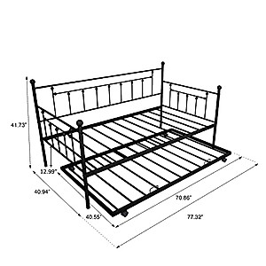 gaodashang Twin Size Metal Frame Daybed with Pullout Trundle,Heavy Duty Steel Slat Support Sofa Bed for Guest,No Spring Box Needed,Black