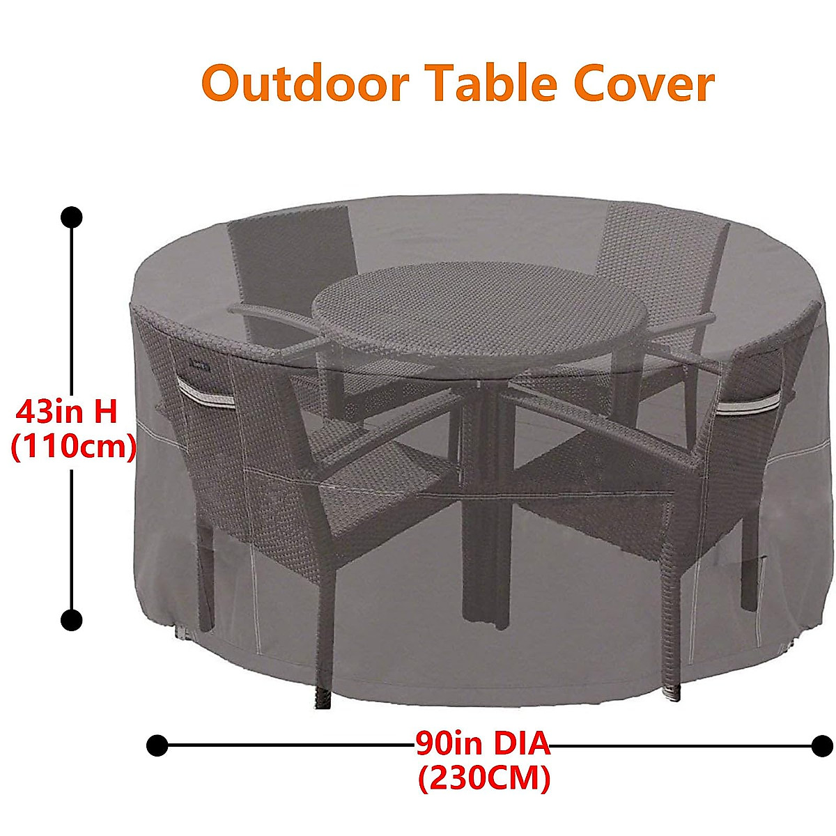 YChao Round Garden Furniture Covers Round Garden Table Covers 210D Waterproof Windproof Weatherproof Outdoor Patio Circular Table Cover,Black,230 x 110 cm