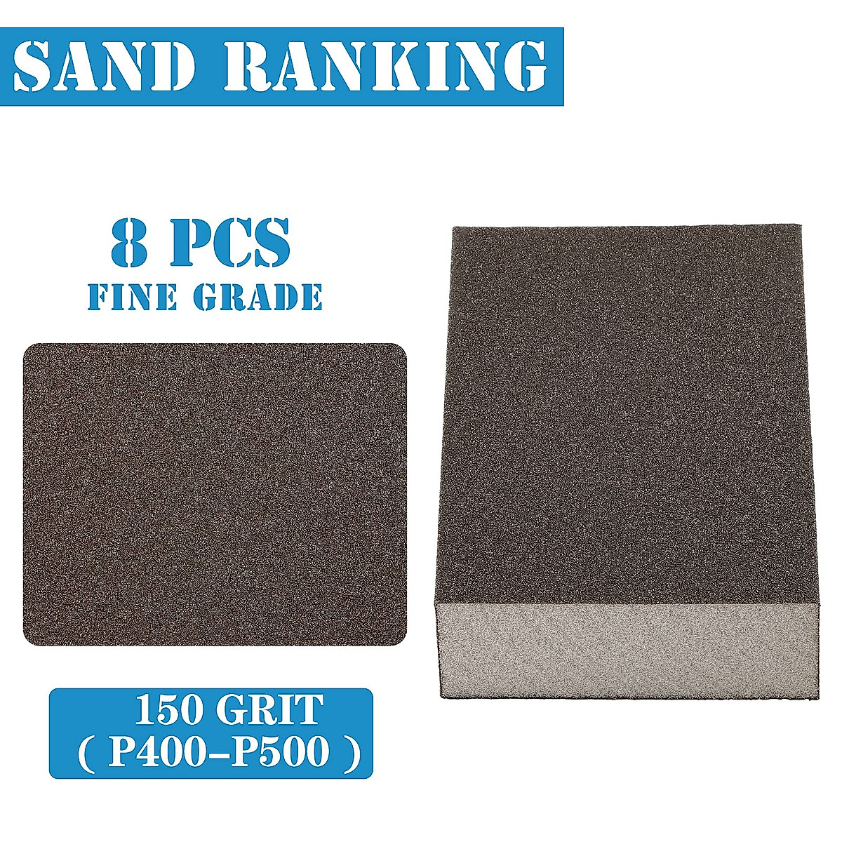 8Pcs 150 Grit Sanding Blocks, Jamiikury Fine Sanding Sponge Washable and Reusable, Wet Dry Sandpaper Sponge for Wood Metal FurniturePaint and Drywall