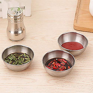 Lomodo 12 Pack Stainless Steel Sauce Bowls Round Seasoning Dishes Mini Saucers Dishes Sushi Dipping Bowel Appetizer Plate (3.23 inch x 1.18 inch x 2.05 inch)
