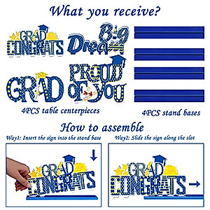 90shine 4PCS Graduation Decorations 2023 Table Centerpieces - Congrats Grad Party Decor Supplies Ornaments Blue (Assembly Needed)