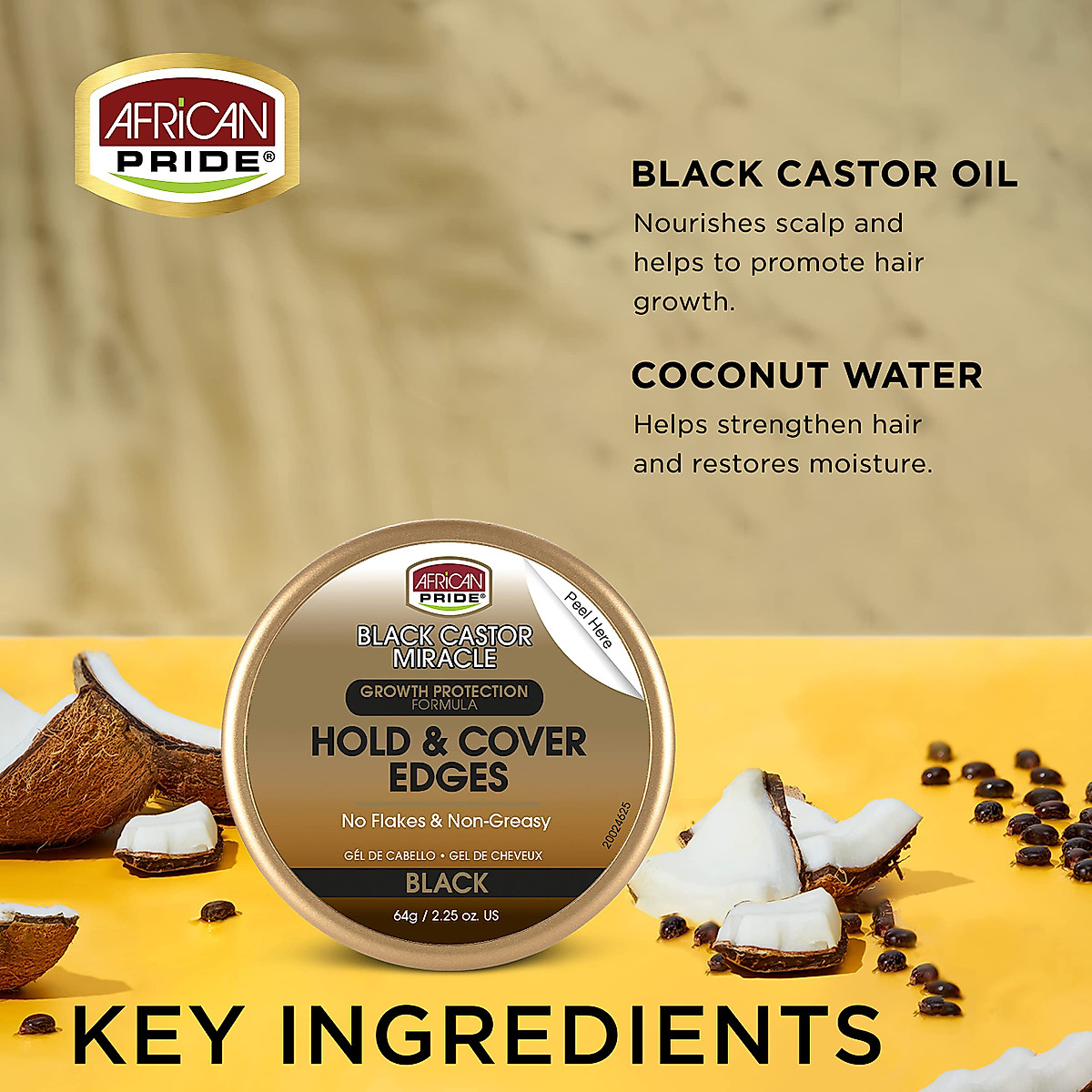 African Pride Black Castor Miracle Hold & Cover Edges - Slicks and Controls Edges, Covers Grays, Fills Thinning Areas, Contains Black Castor Oil & Coconut Oil, 2.25 oz